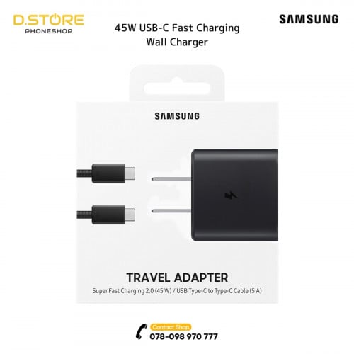 Samsung - 45W USB-C Fast Charging Wall Charger, Black (Cable included) Price $16.00 in Phnom ...