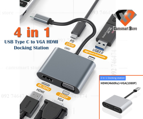 USB Type C to VGA HDMI Docking Station for laptop, USB C Projector ...