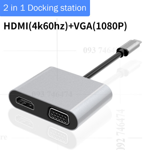 USB Type C to VGA HDMI Docking Station for laptop, USB C Projector ...