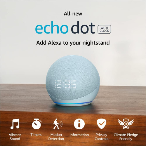 All New Echo Dot 5th Gen 2022 Release With Clock Cloud Blue In
