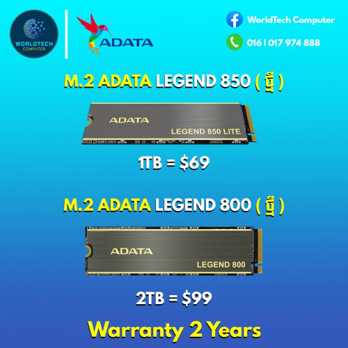 New Adata SSD PCIe M2 (Legen 850 Lite) 1T= 69$ | 2T =99$ ធានា2ឆ្នាំ។ Price $69.00 in Tuek L'ak ...