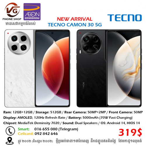 TECNO CAMON 30 5G (12GB+12GB+512GB) ថ្មីប្រអប់ធានា 13 ...