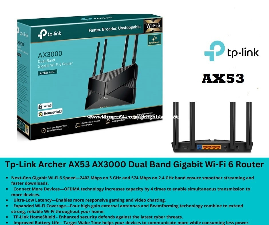 TP-LINK ARCHER AX53 AX3000 DUAL BAND GIGABIT WI-FI 6 ROUTER price $60.00 in Mittakpheap, Prampir ...