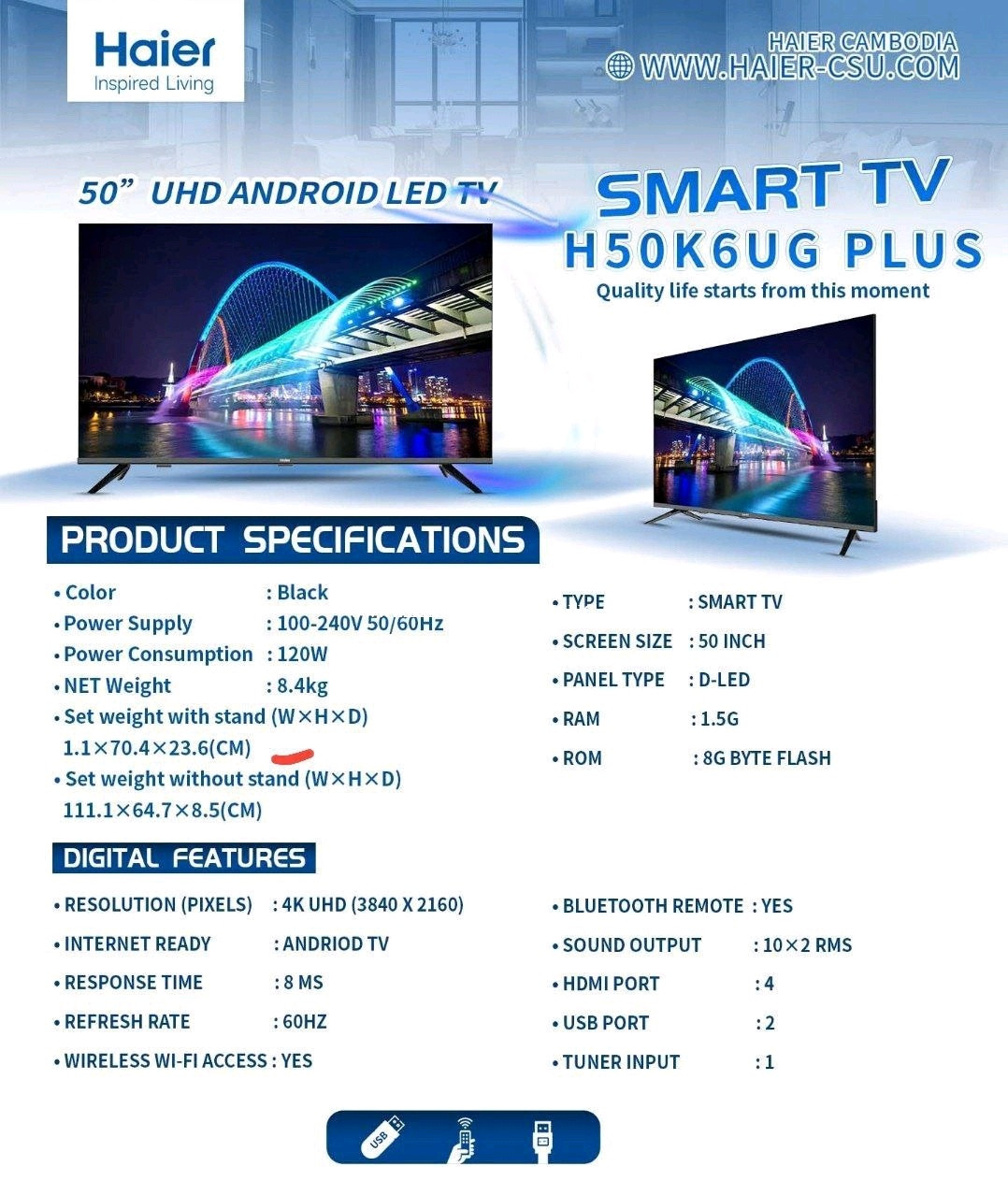 Haier TV 55in smart ធានា1ឆ្នាំថ្មី Special discount price $285.00 in Stueng Mean chey 1, Mean ...