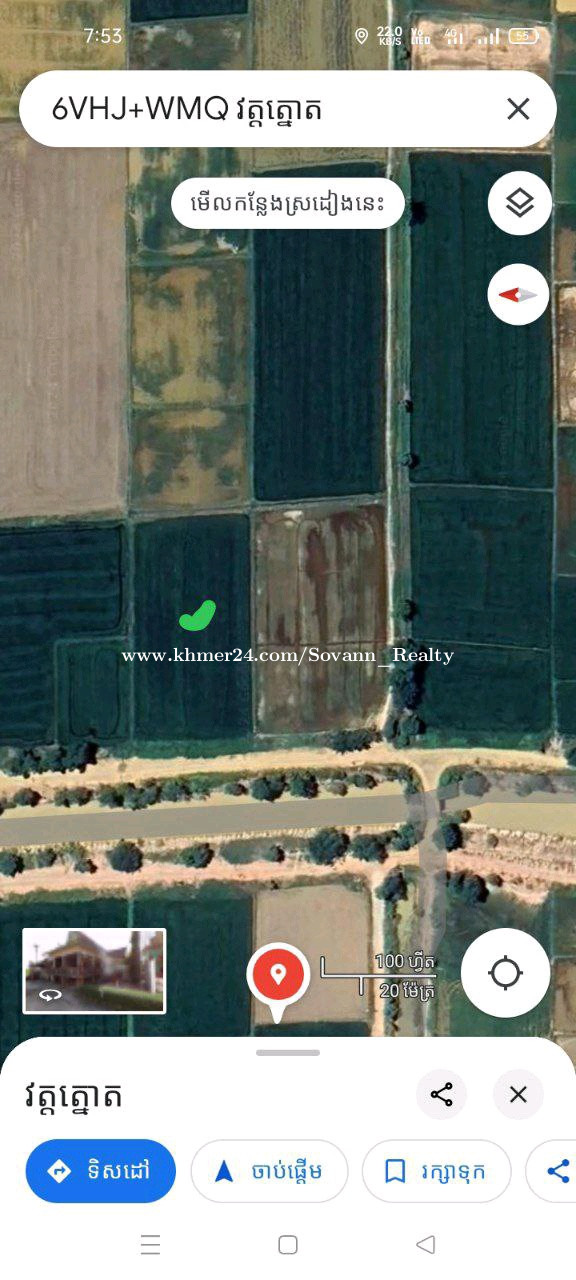 ដីសម្រាប់លក់ប្រញាប់ជាប់ព្រែកធំ់់ នៅភូមិខ្នារោង ពារាម បាទី តាកែវ price $14.00 in Pea Ream, Bati ...