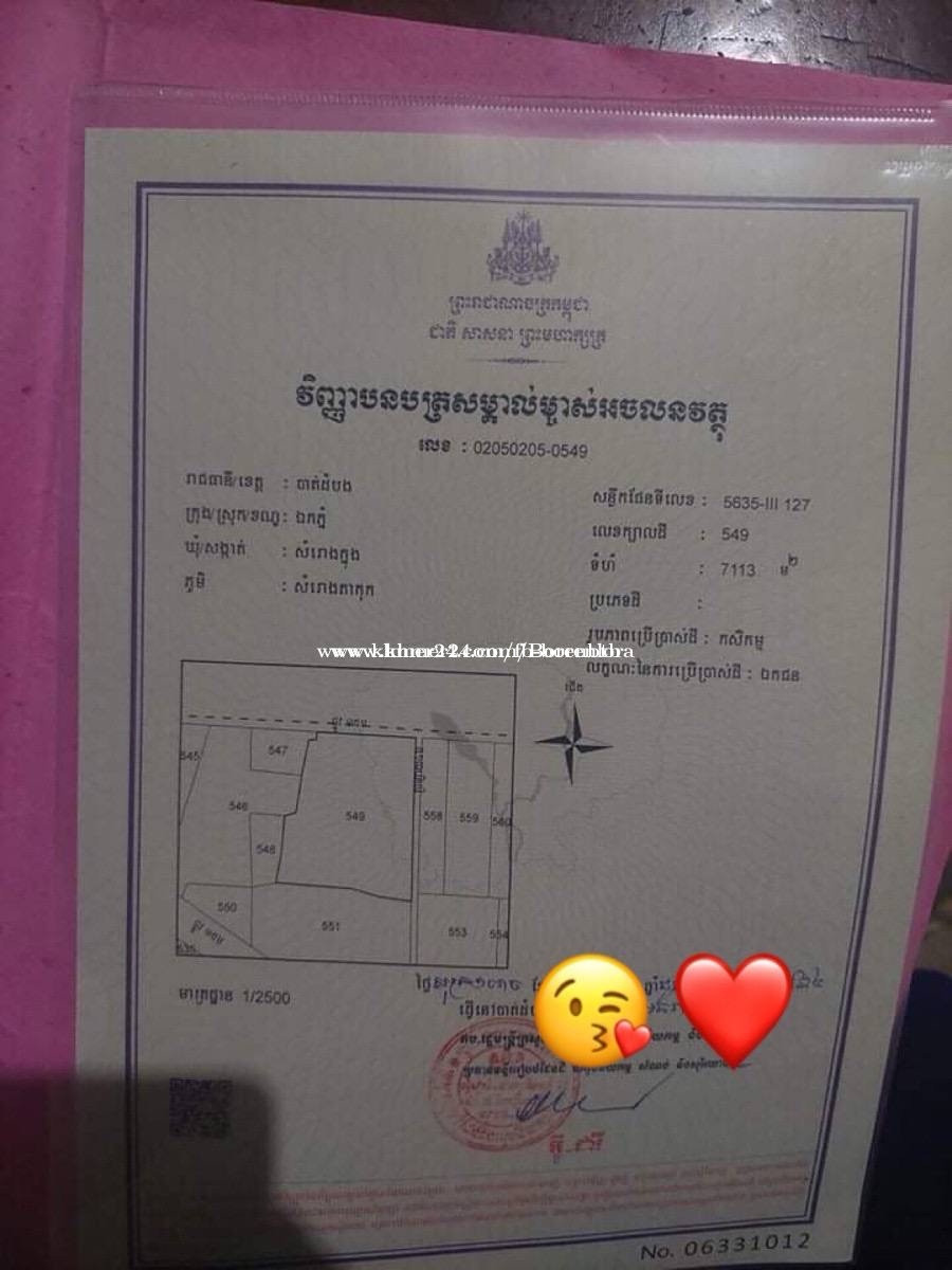 ដីស្រែ លក់ប្រញាប់លុយ សំរោងក្នុង ស្រុកឯកភ្នំ ខេត្ត បាត់ដំបង price $9.00 ...