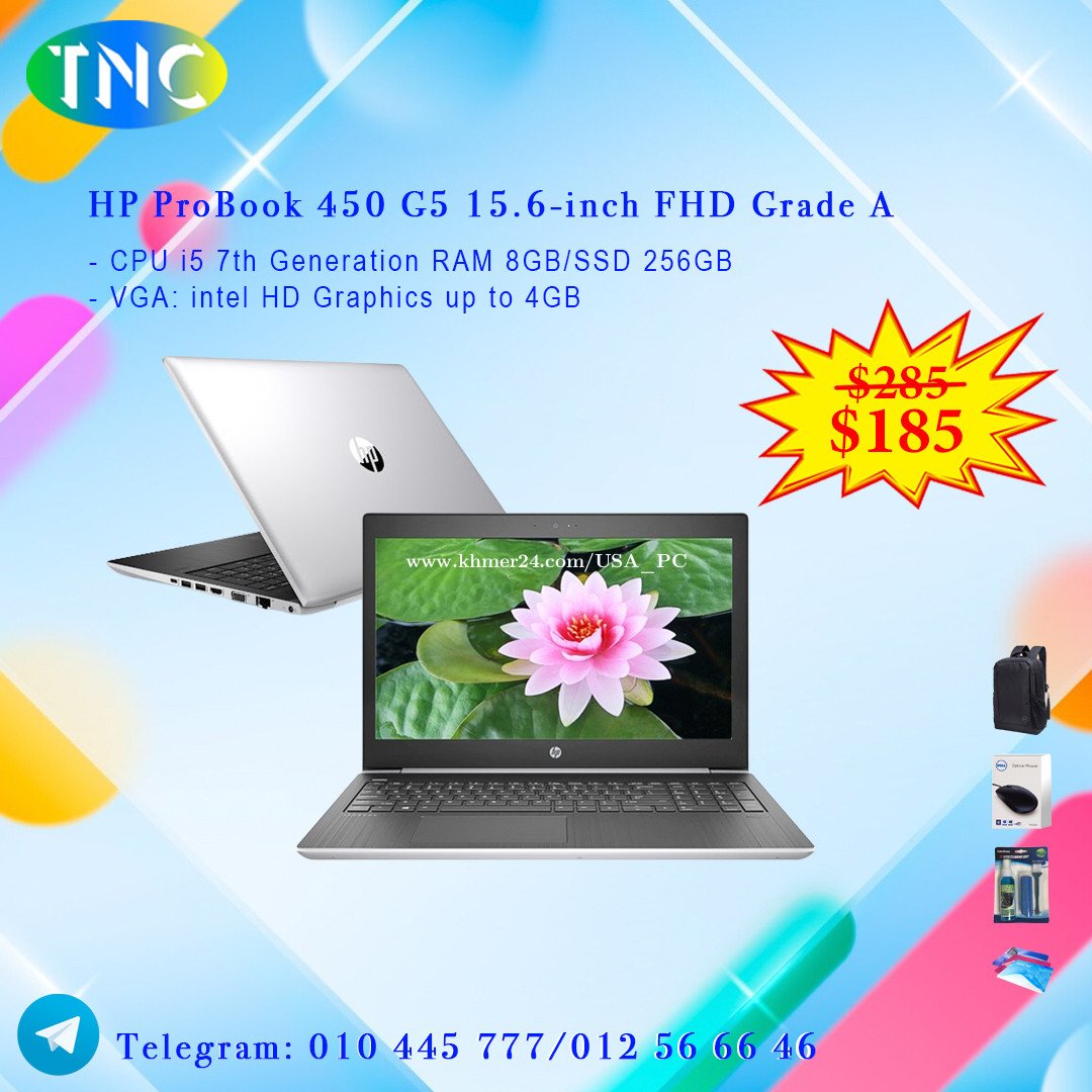 HP ProBook 450 G5 15.6-inch FHD Grade A CPU i5 7th Generation RAM 8GB/SSD 256GB price $185 in ...