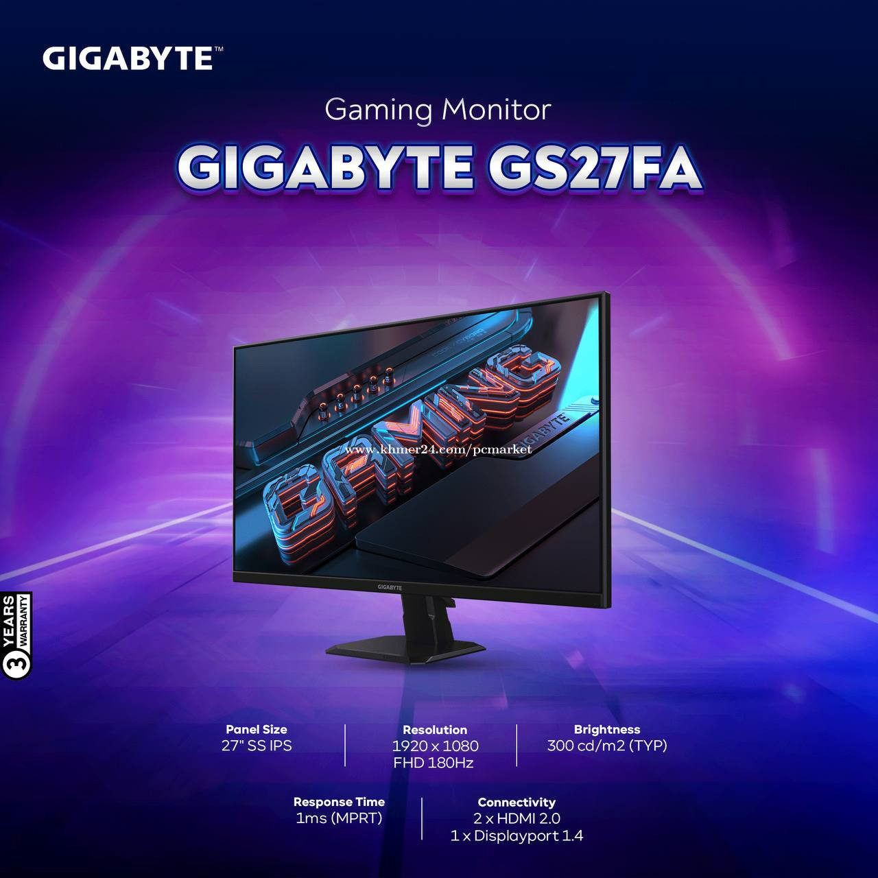Monitor Gigabyte GS27FC price $163.00 in Kakab 1, Por Senchey, Phnom Penh, Cambodia - ភីស៊ី ...