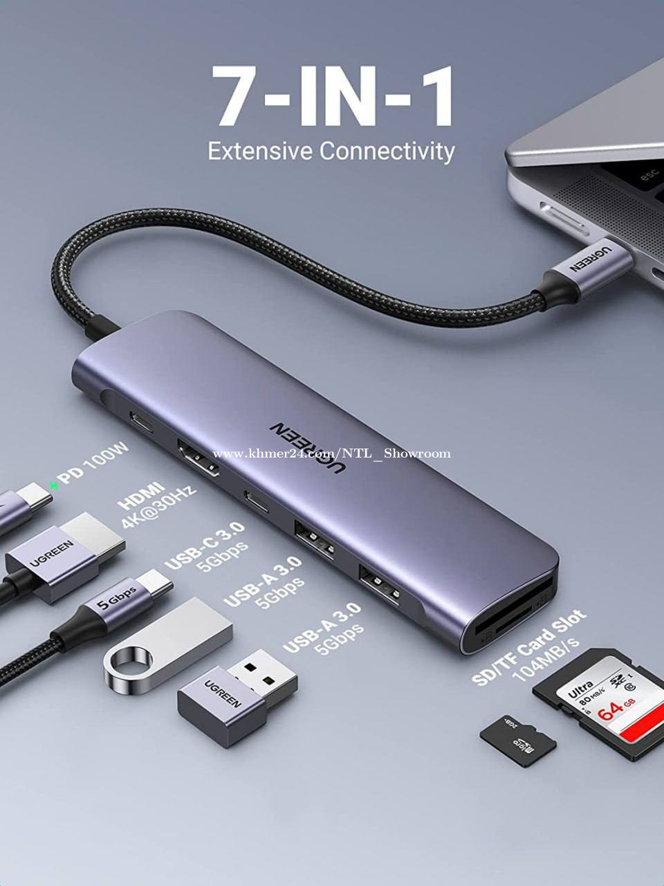 UGREEN USB-C 7 in 1 Multifunction Adapter price $35.00 in Tuek L'ak Pir, Tuol Kouk, Phnom Penh ...