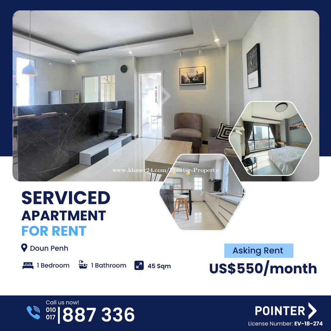 Modern 1-bedroom Apartment for Rent in Wat Phnom price $550.00 in Voat Phnum, Doun Penh, Phnom ...