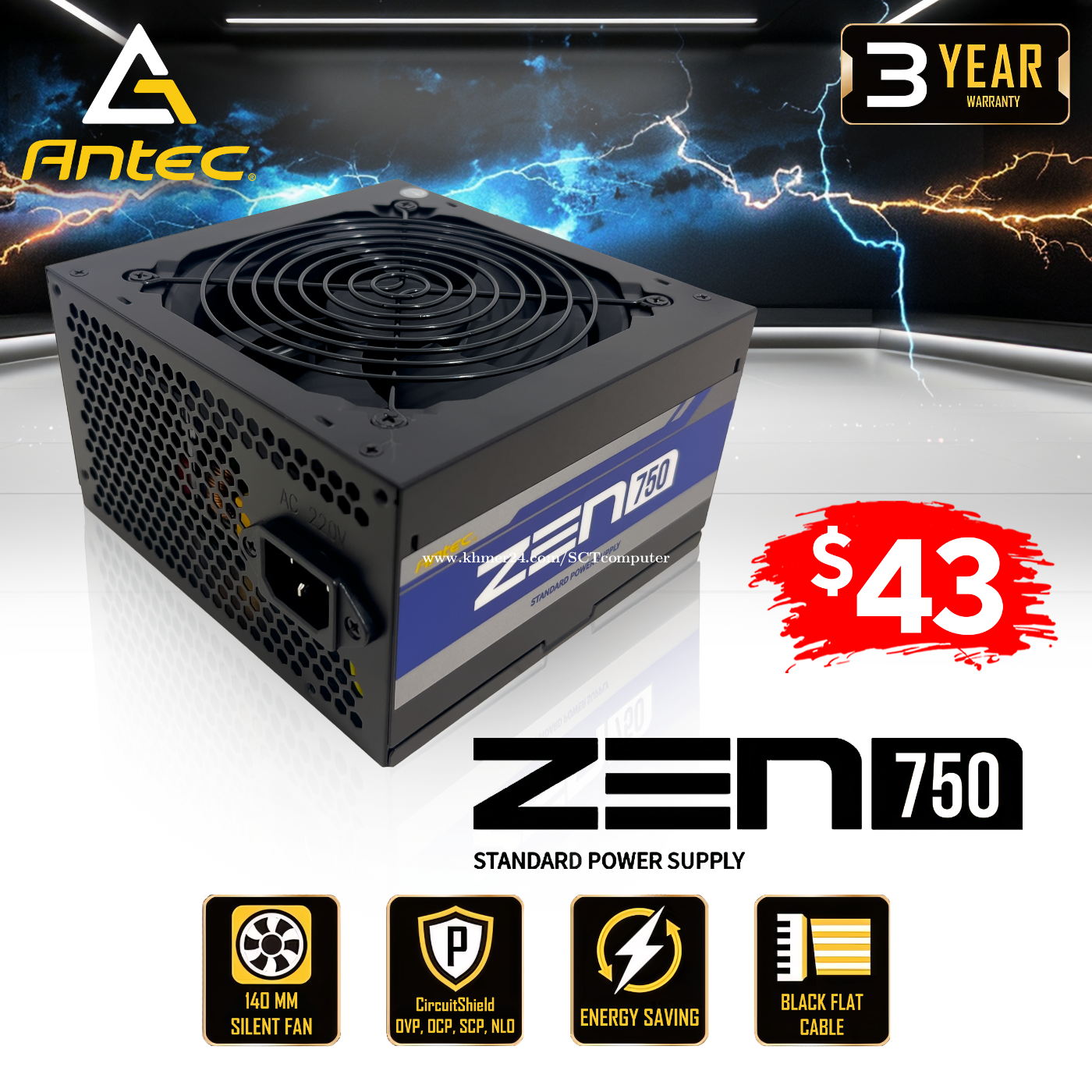 ANTEC Power Supply Zen 750W price $43.00 in Stueng Mean chey 1, Mean ...