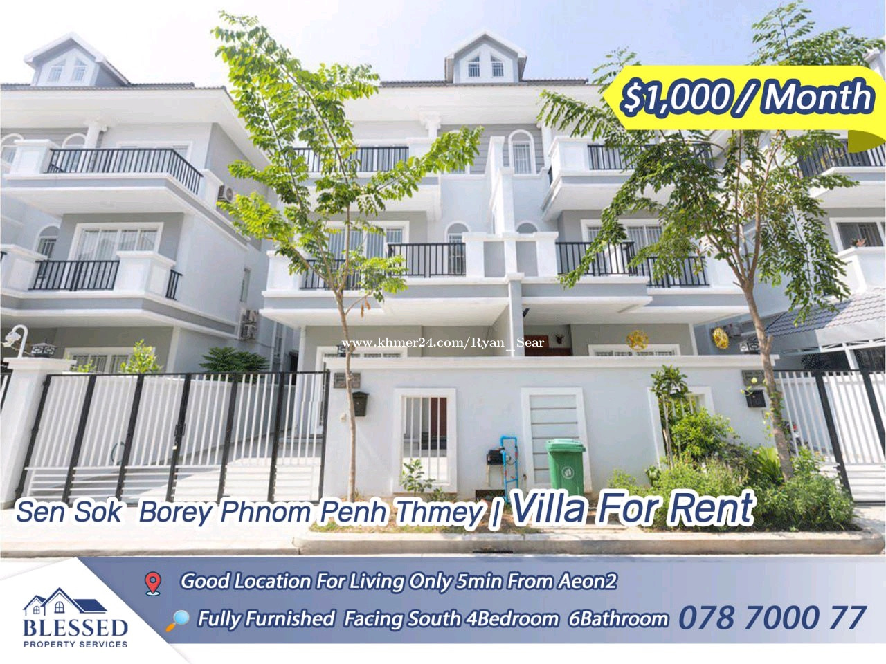 Sen Sok Borey Phnom Penh Thmey🏡 Villa for Rent💲 Price: $1,000/month price $1000.00 in Phnom Penh ...