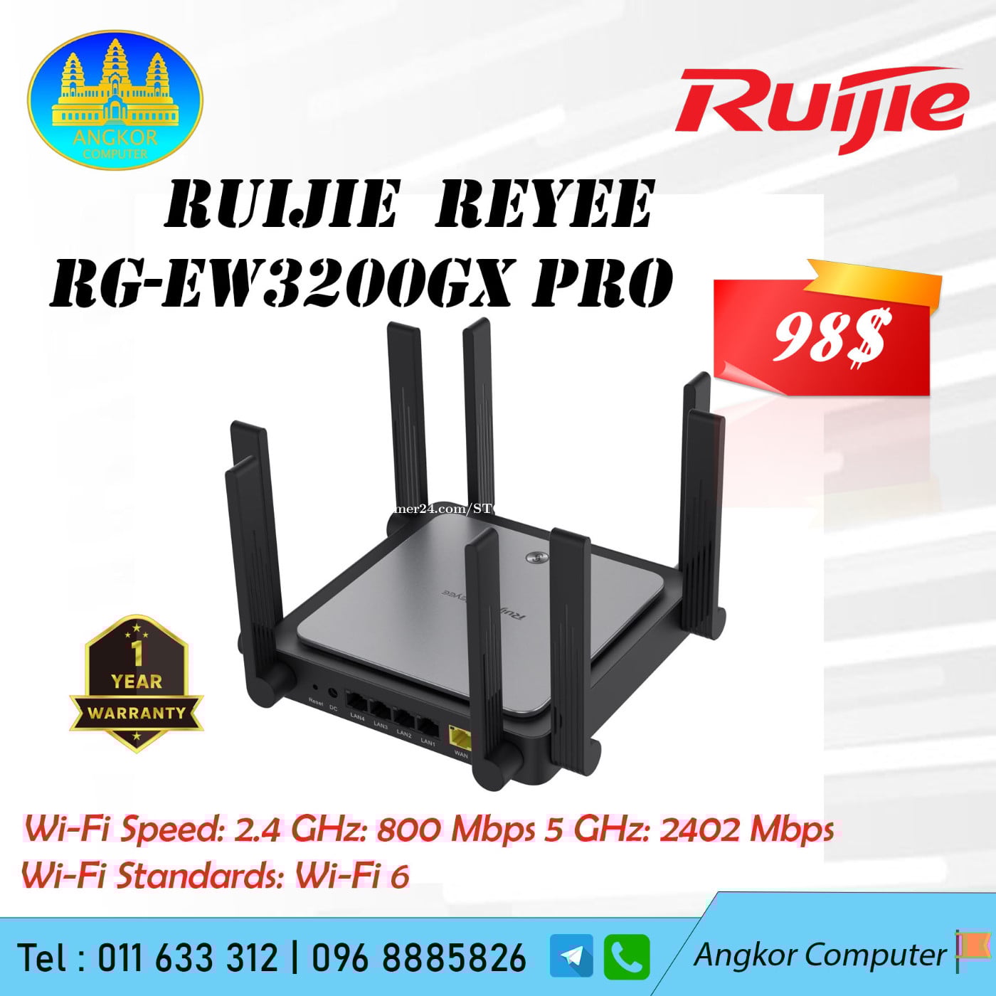 Wireless Router Ruijie RG-EW3200GX PRO Wi-Fi Standards: Wi-Fi 6 (802 ...