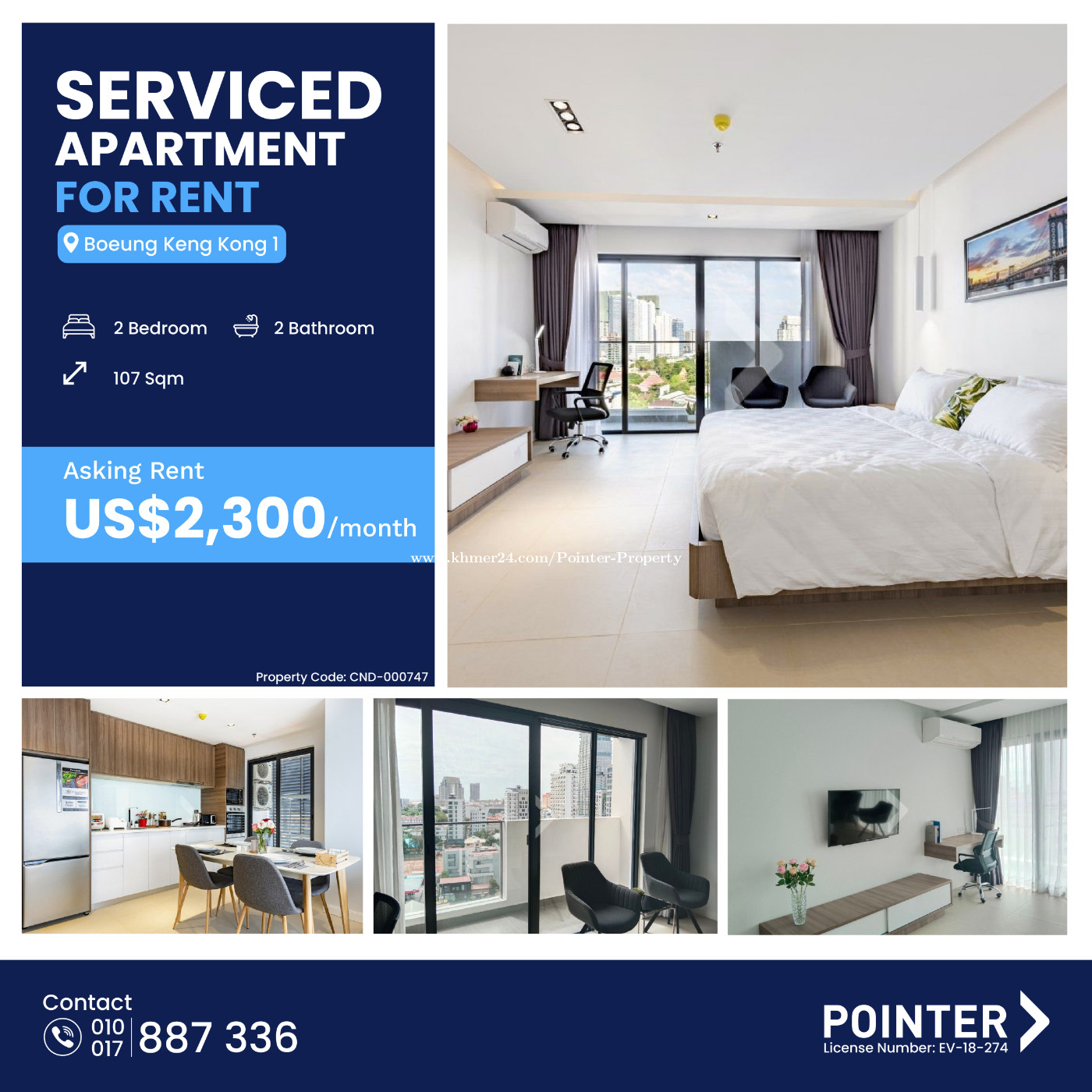 🏢 2 Bedroom Apartment for Rent in BKK1 price $2300.00 in Boeng Keng Kang Muoy, Boeng Keng Kang ...