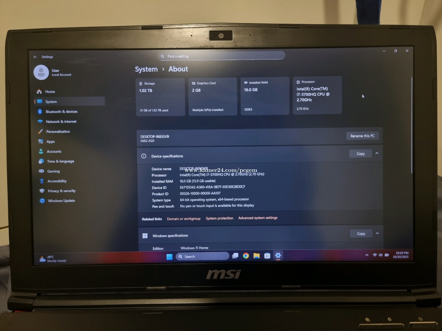 MSI GE62 Gaming Laptop price $230.00 in Tuek L'ak Bei, Tuol Kouk, Phnom ...