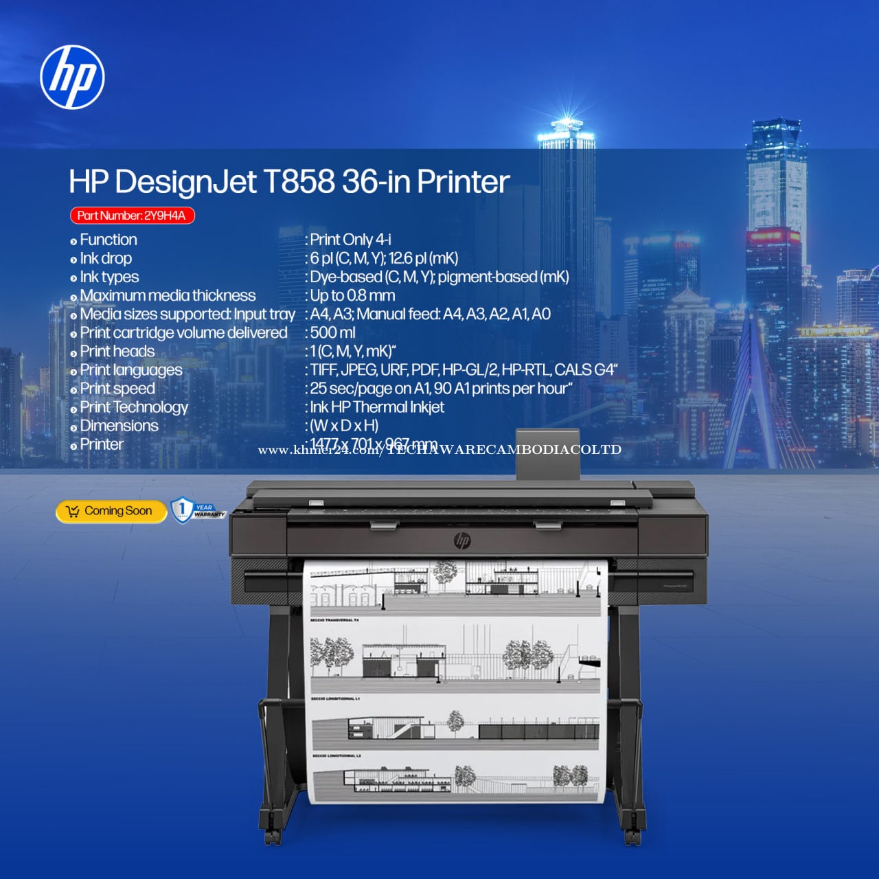 HP DesignJet T858 36-inch Printer price $0.10 in Prey Sa, Dangkao ...