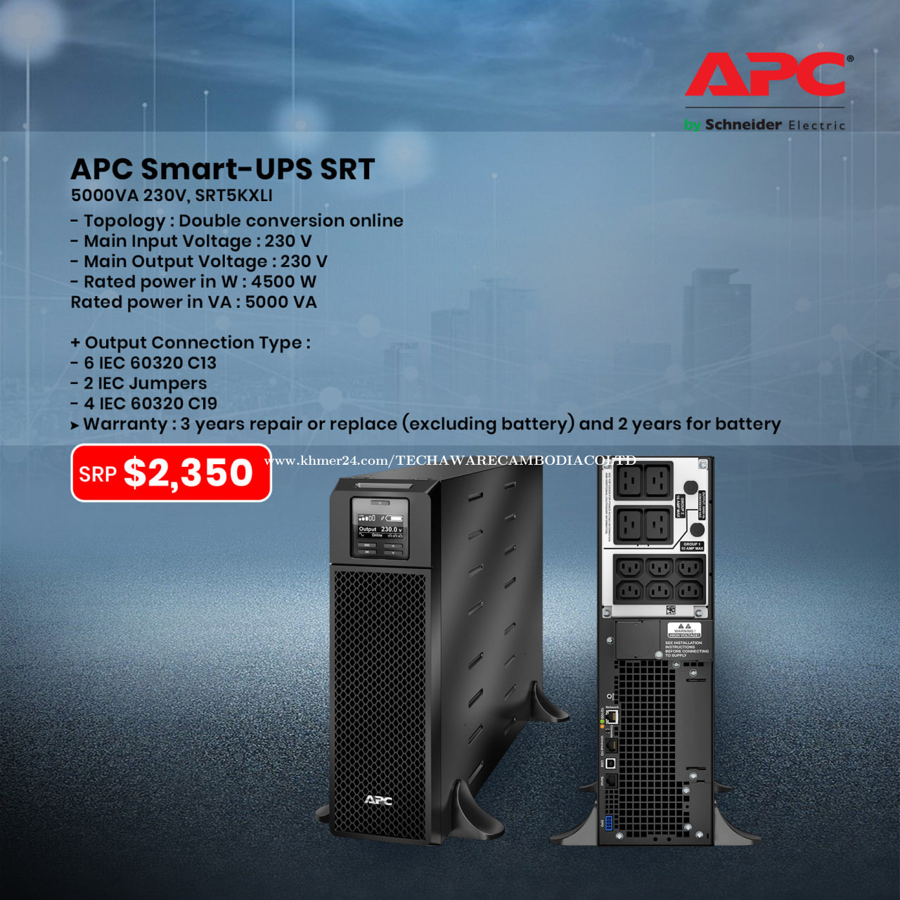 APC Smart-UPS SRT 5000VA 230V, SRT5KXLI price $2350 in Prey Sa, Dangkao ...