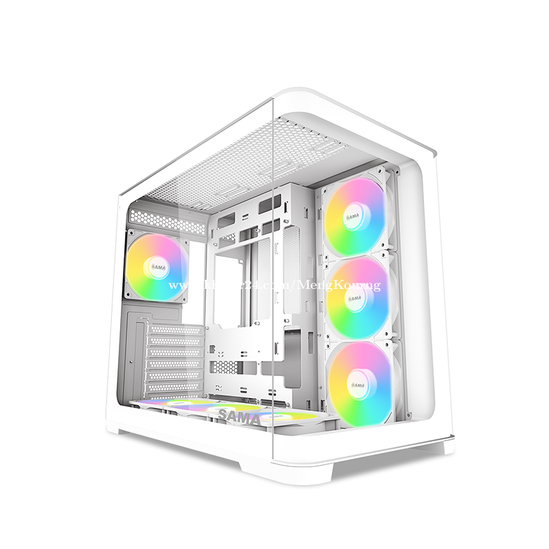 SAMA V60 Mid Tower ATX Curved Gaming Case White include 7 Fans ARGB ...