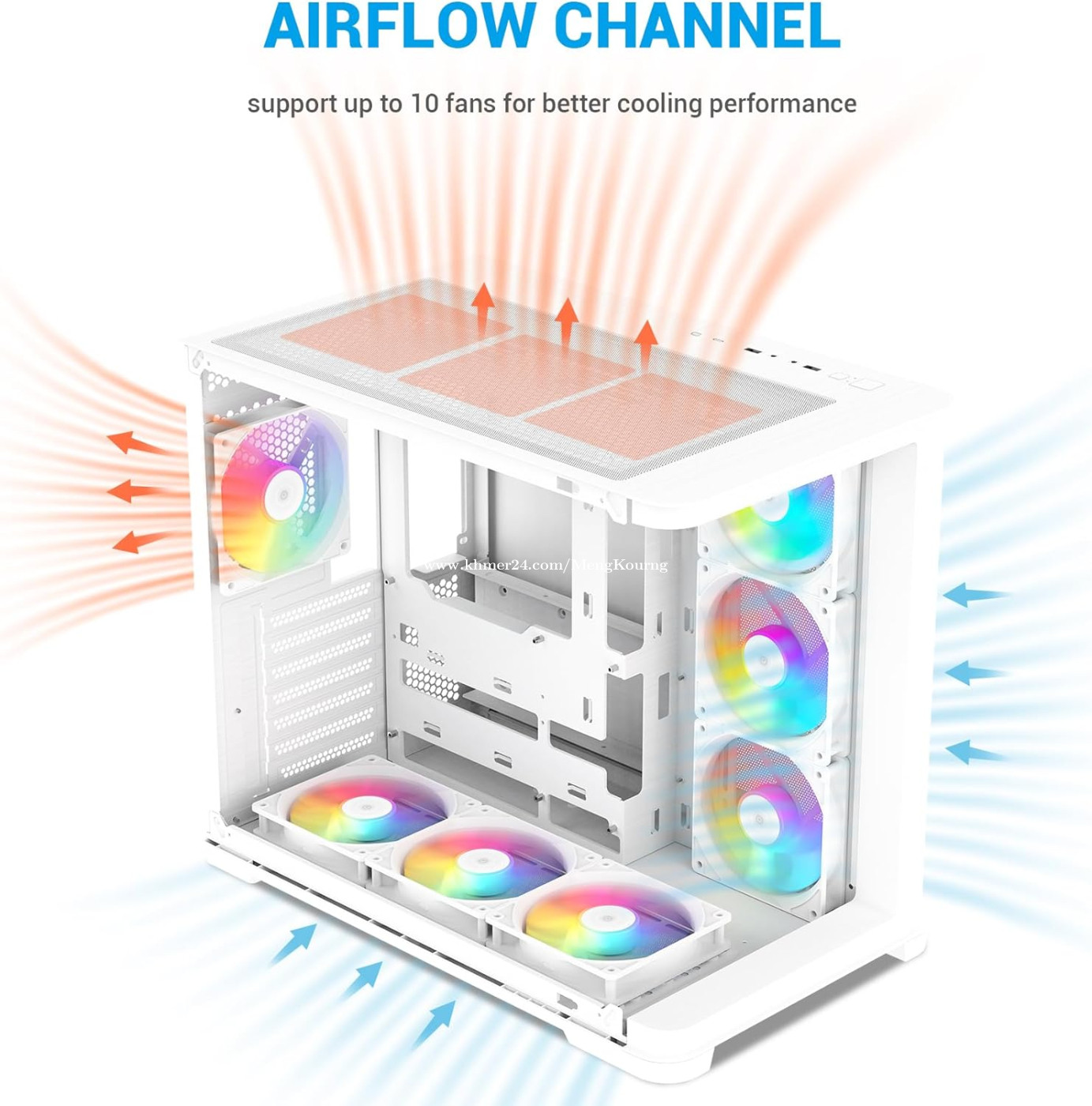 SAMA V60 Mid Tower ATX Curved Gaming Case White include 7 Fans ARGB ...