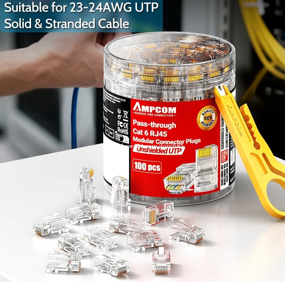 AMPCOM RJ45 Pass-Thru CAT6 Connector UTP 100pcs price $11.00 in Dangkao, Dangkao, Phnom Penh ...
