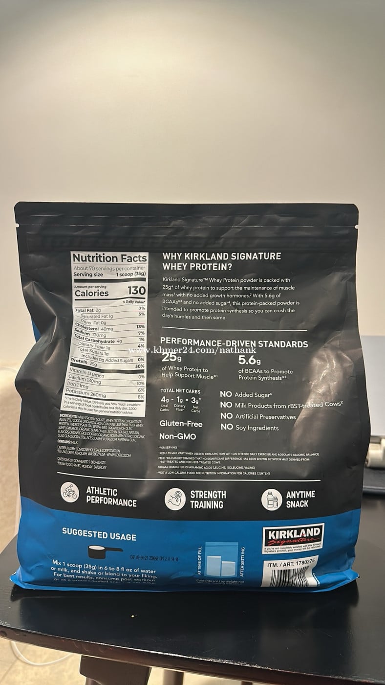 Kirkland Signature Whey Protein 2.45kg price $50.00 in Boeng Trabaek ...