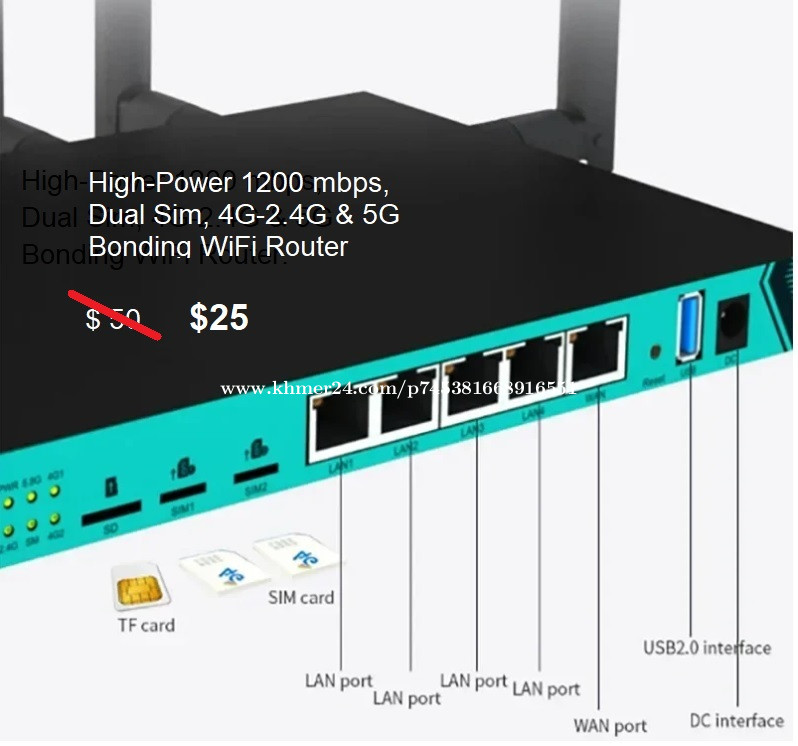 Dual Sim Bonding WiFi Router, 1200 mbps 2.4G, 4G, 5G. $30 price $30.00 ...