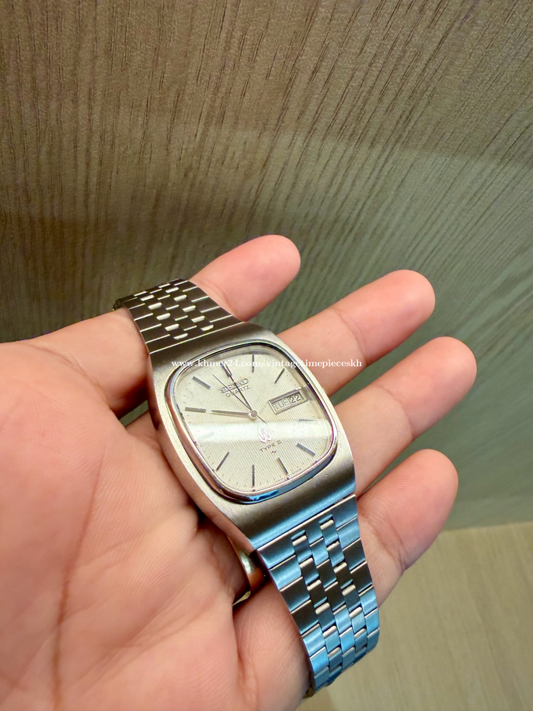 Original Rare Vintage SEIKO TYPE II Quartz Tonneau Linen White Dial JDM ...