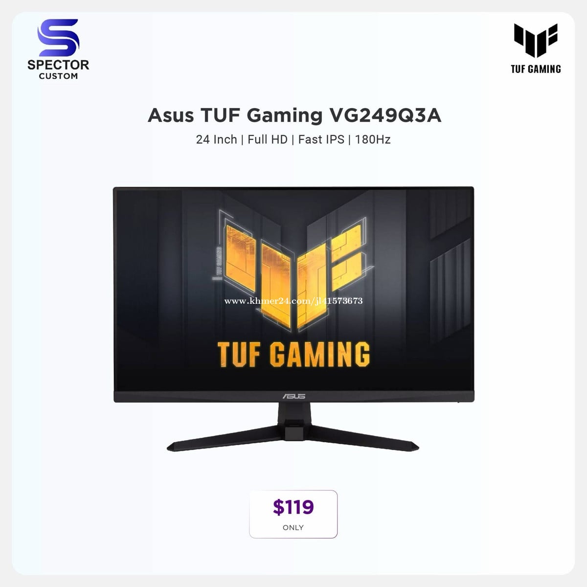 ASUS 24-inch 1K 180Hz monitor price $100.00 in Chbar Ampov Muoy, Chbar ...