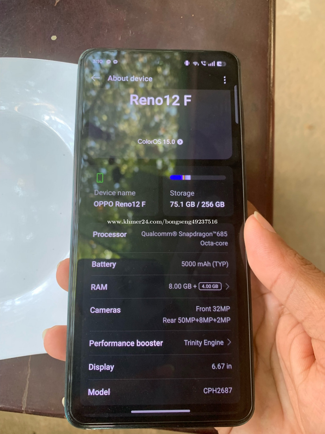 Model oppo reno12F (256G/Rem8+4)5000mAh price $160.00 in Snam Preah ...