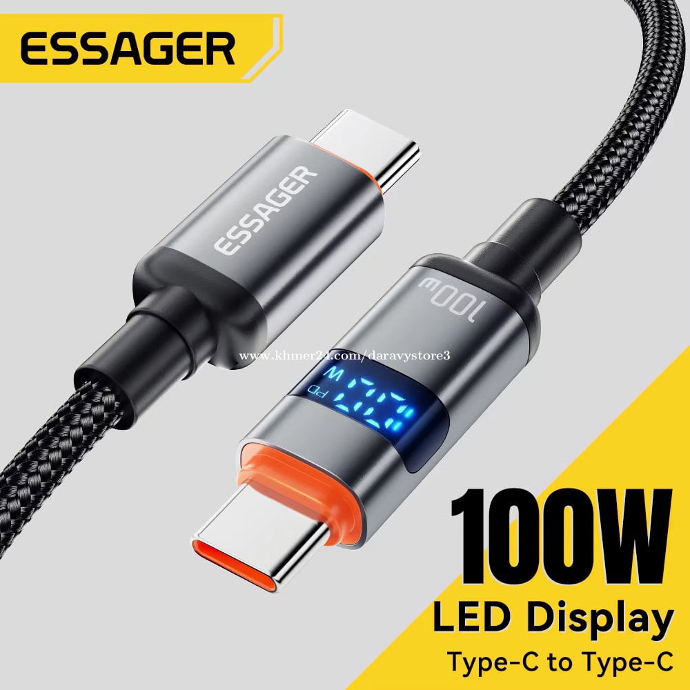 Essager Type C to Type C Cable 100W 2 Meters ខ្សែសាក ២ម៉ែត្រ 100W ...